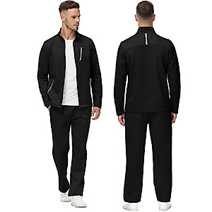 MoFiz Men's Tracksuits Full Zip Track Suits For men Solid Jogger Sets Windbreakers Jacket Track Pants 2 Piece Sets With 5 Pockets Classic Black L