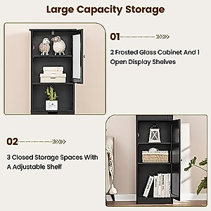 Iwell 67.2" H Tall Bathroom Storage Cabinet with 2 Doors & 1 Drawer, Bathroom Cabinet with 4 Shelves, Narrow Linen Cabinet for Living Room, Bathroom, Kitchen, Black