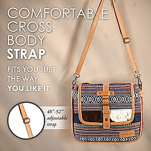 SIXTEASE Crossbody Bag for Women Vintage Style Genuine Leather, Upcycled Canvas, Rug, or Hair On - Cross Body Womens Bags with Inside Zipper Pockets - Paisley