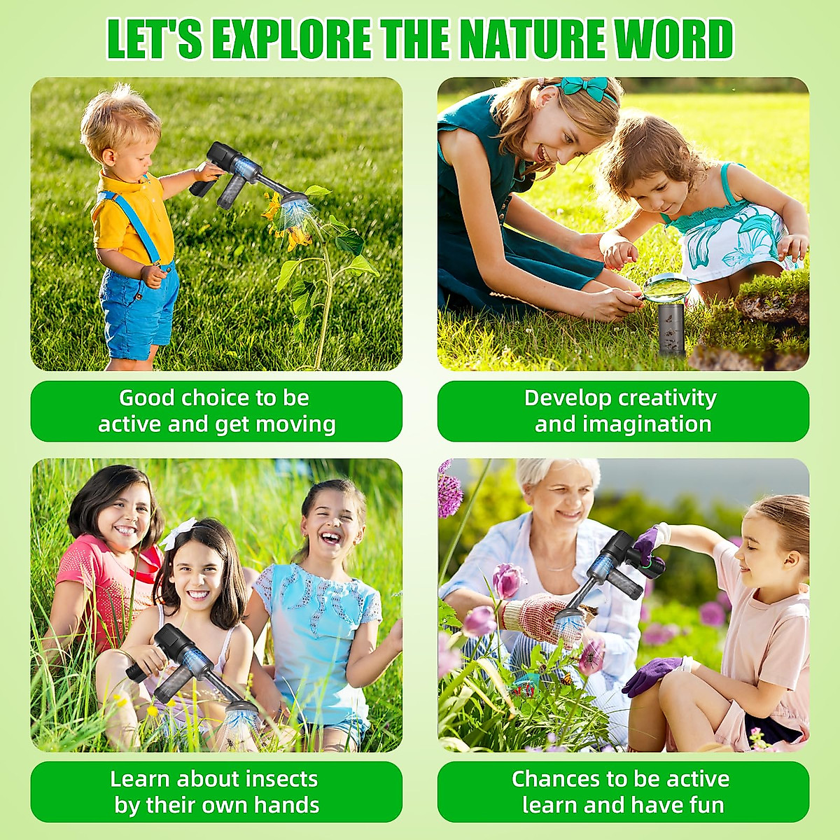 Bug Catcher for Kids,Strong Suction Bug Suction Toy Vacuum,Catch and Release Indoor/Outdoor Play,Cordless Rechargeable Insect Vacuum Cleaner Bug Sucker for Spider,Insect,Wasp,Bees,Mosquito,Moth