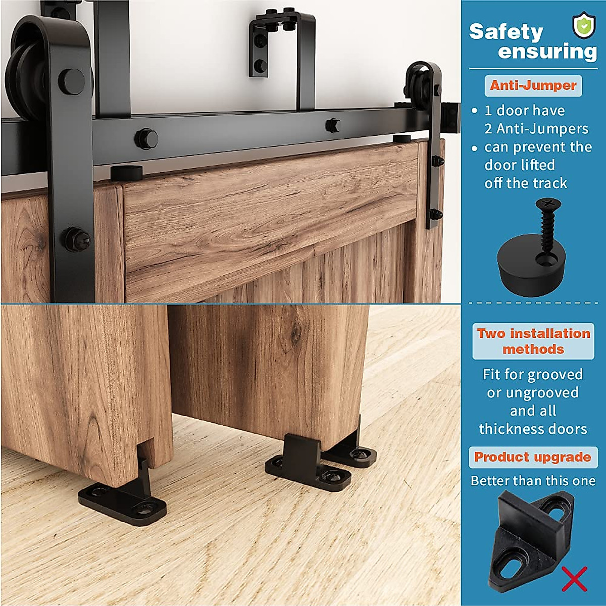 ZEKOO 6.6 FT Double Track Bypass Barn Door Hardware Kit Low Ceiling Wall Mount for Closet Double Wooden Doors (6.6FT Bypass kit)