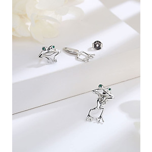 INFUSEU Two Way Frog Stud Earrings Sterling Silver for Young Women Teen Cute Funny Animal Dangling Jewelry Gifts Daughter Granddaughter
