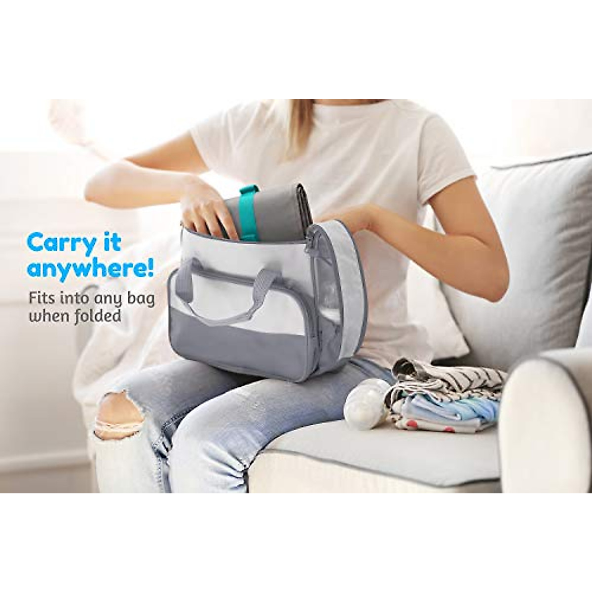 Toolik Baby Diaper Changing Pad, Extra Large (27.5 x 19.7 inch) Waterproof Mat for Stroller Walks or Diaper Bag, Fits Newborn and Toddler for Quick Change on The go (Grey, Solid)