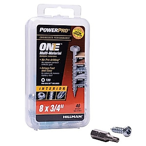 Power Pro Premium One Multi-Material Pan Head Screws, Zinc Plated Steel, Fasten in Wood, Metal, Concrete, Drywall and Plastic, Silver, #8 x ¾ inch, Box of 40 Screws