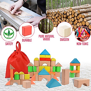 Large Wooden Building Blocks Set - Educational Preschool Learning Toys with Carrying Bag, Toddler Blocks Toys for 3+ Year Old Boy and Girl Gifts