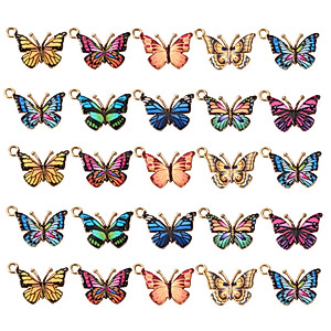 Boutigem 36pcs Colorful Butterfly Enamel Charms Insect Butterfly Shape Metal Charms Light Gold Plated Alloy Enamel Pendants for Necklace Bracelet Earring DIY Jewelry Making Acessories