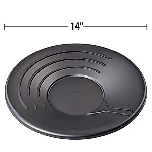 SE 14 Inch Gold Panning Pan - Three Riffles for Easier Mining and Prospecting, Black