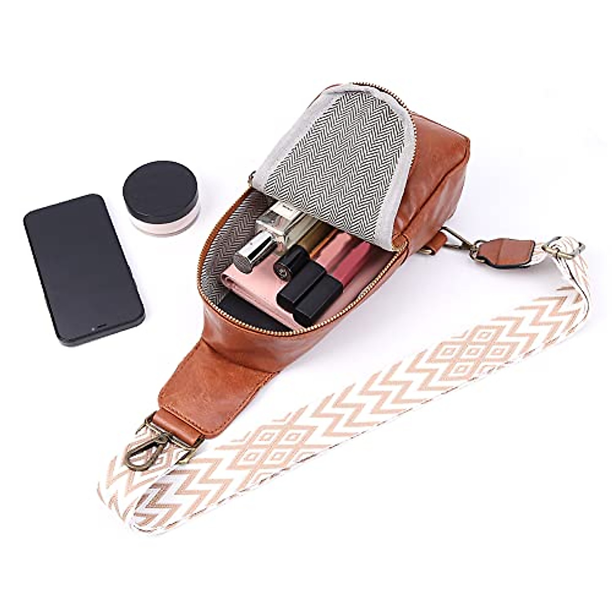 Women Chest Bag Sling Bag Leather Crossbody Bag Female Satchel Daypack Waist Shoulder Sling backpack for Travel Work school