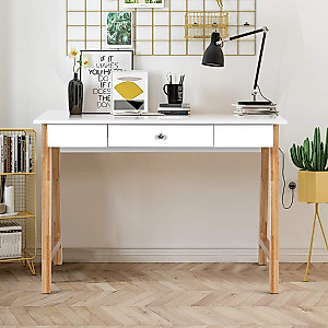 Tangkula Computer Desk with Storage Drawers, Makeup Vanity Table, Writing Study Desk for Home Office, Dressing Table