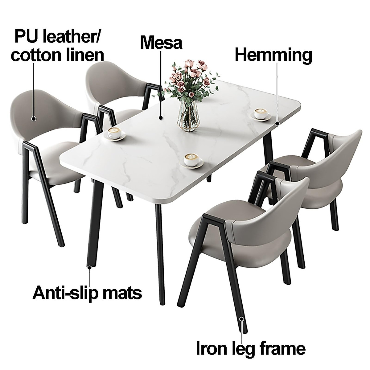 皮Conference Table Office Table Set With 4 Chairs,Square Reception Table And Chairs Set,Combination Negotiation Table Sales Shops Meetings,Leather Material,Kitchen Lounge Living Room Dining ( Color : P