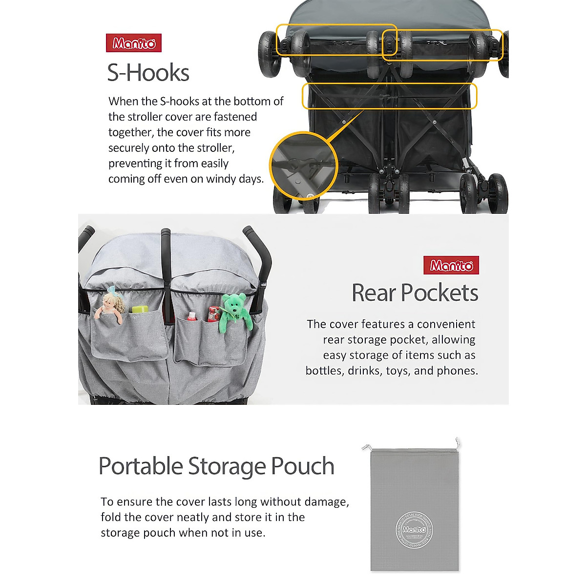 Manito Elegance Alpha Twin Stroller Weather Shield/Rain Cover (Navy)