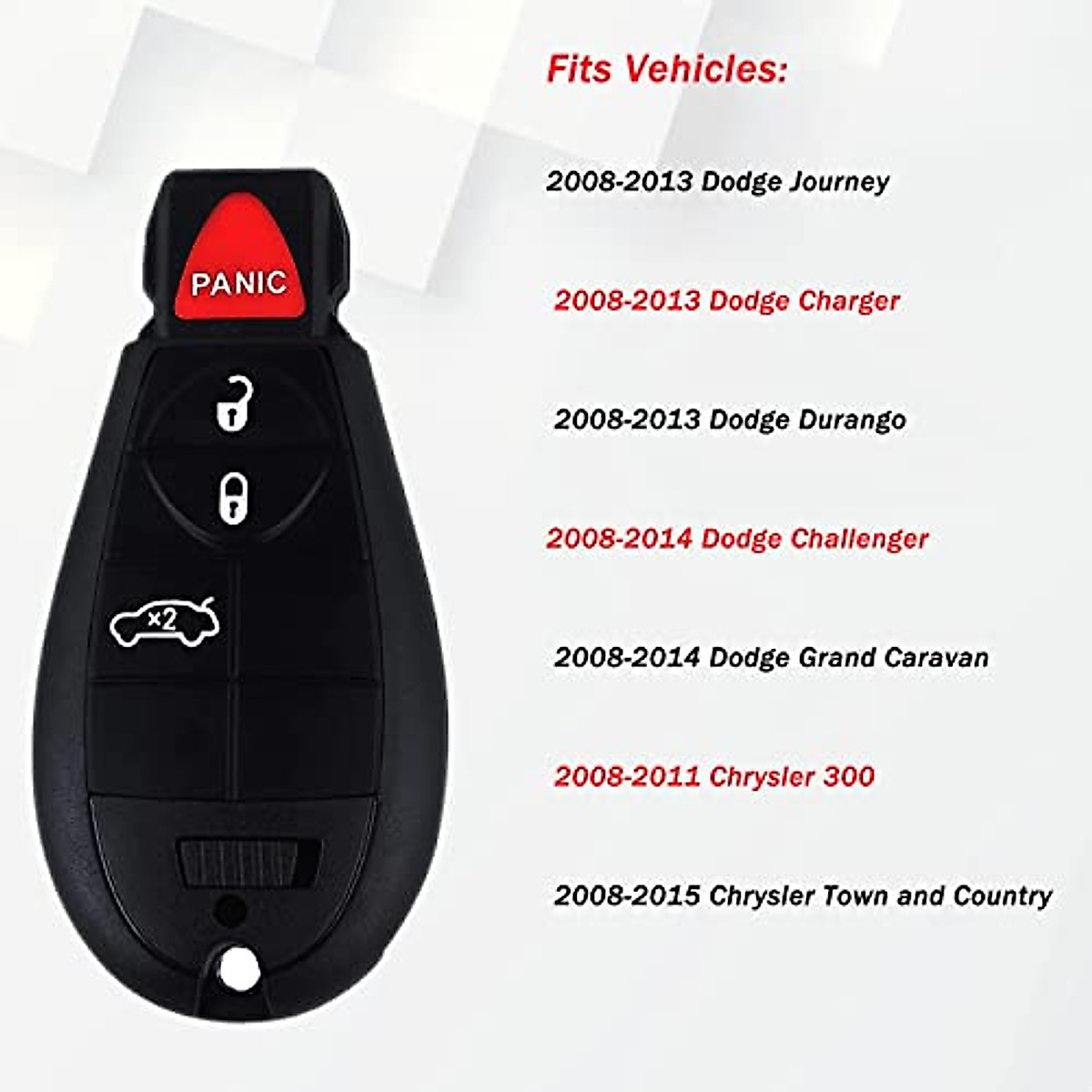 Key Fob Replacement Fit for 2008-2013 Dodge Charger Journey Durango/ 2008-2014 Grand Caravan Challenger/ 2008-2011Chrysler 300 Keyless Entry Remote Start Control M3N5WY783X, Set of 2