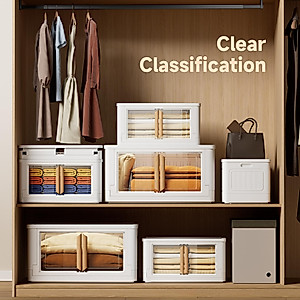 BTGGG Collapsible Storage Bins with Lids - 20 Gal Stackable Storage Bins Open Front - Foldable Closet Storage Box with Door - Plastic Storage Containers for Toys, Clothes (3 Pack)