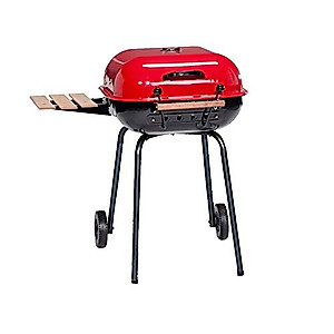 Americana Swinger Charcoal Grill with Two Side Tables, Red