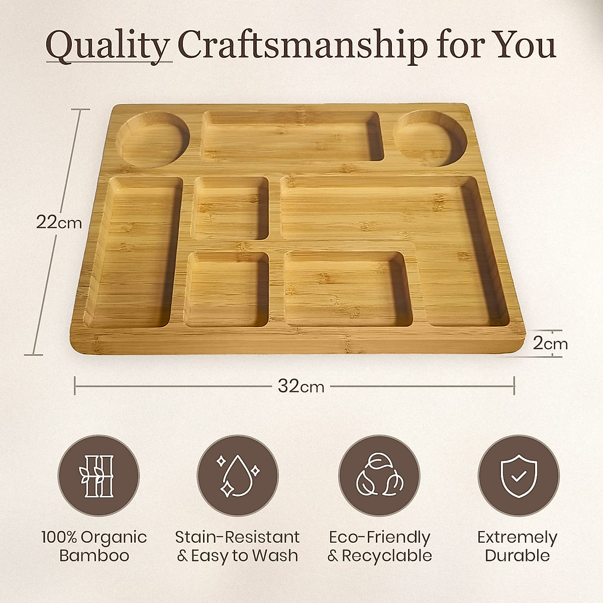 Lukata Grazing Board - Small Charcuterie Board for Snacks Cheese & Appetizers - Durable Bamboo Serving Platter for 2-3 People Parties Guests Picnics - 12.6''x 8.7''x 0.8''