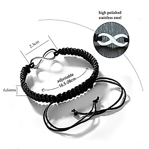 MJartoria Couples Bracelets, Personalized Matching Bracelets for Couples His and Hers, Sign Handmade Rope Braided Rhinestone, Stainless Steel BFF Bracelets for 2 (White)