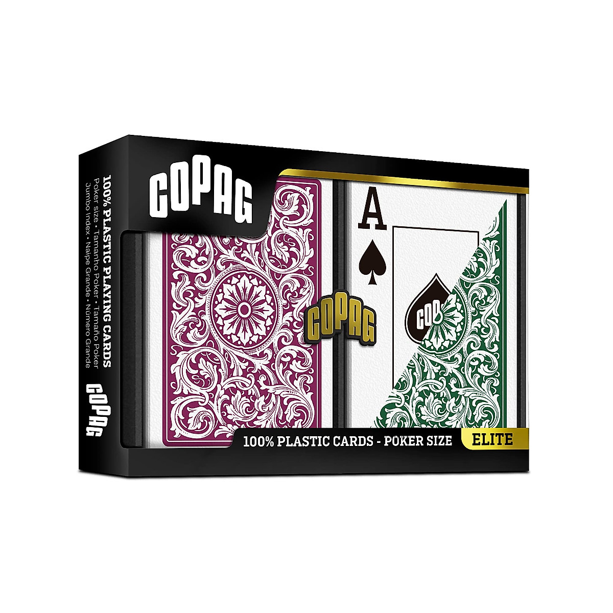 Copag 1546 Design 100% Plastic Playing Cards, Poker Size (Standard) Green/Burgundy (Jumbo Index, 1 Set)