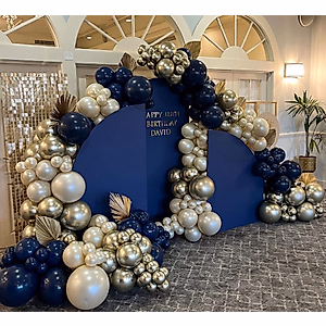 Navy Blue Balloon Garland Double Stuffed Pearl White Royal Blue Balloon Dark Blue Gold Balloon arch Kit for Birthday Party Baby Shower Wedding Graduation Bridal Shower Decoration
