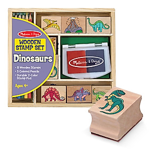 Melissa & Doug Wooden Stamp Set: Dinosaurs - 8 Stamps, 5 Colored Pencils, 2-Color Stamp Pad - FSC Certified