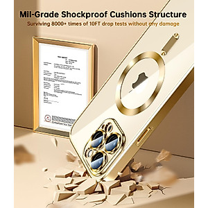 Waldeng for iPhone 13 Pro Max Case with Integrated Camera Lens Protection, [Seamless Work with Magsafe] [Metallic Glossy Soft Bumper], Diamond Clear Stylish Case for iPhone 13 Pro Max 6.7", Royal Gold