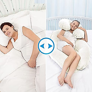 MANDZIXIN Pregnancy Pillow, Maternity Body Pillow with Velvet Separate Support Pillow and Removable Cover,Side Sleeping and Back Hips, Legs, Belly Support for Pregnant Women (White, U Shaped)