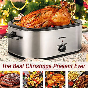 22 Quart Roaster Oven, Electric Turkey Roaster with Self-Basting Lid Design, Large Stainless Steel Electric Turkey Roaster Oven Large Roaster with Removable Pan & Rack, Silver