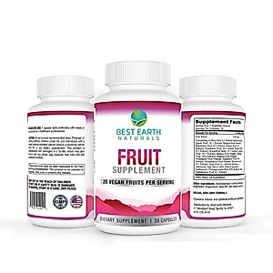 Best Earth Naturals Fruit Supplement - 20 Concentrated Super Food Fruits Per Serving; with Aloe Vera, Cherry, Cranberry, Papaya, Acai, Goji Berry, Pomegranate, and More! Vegan