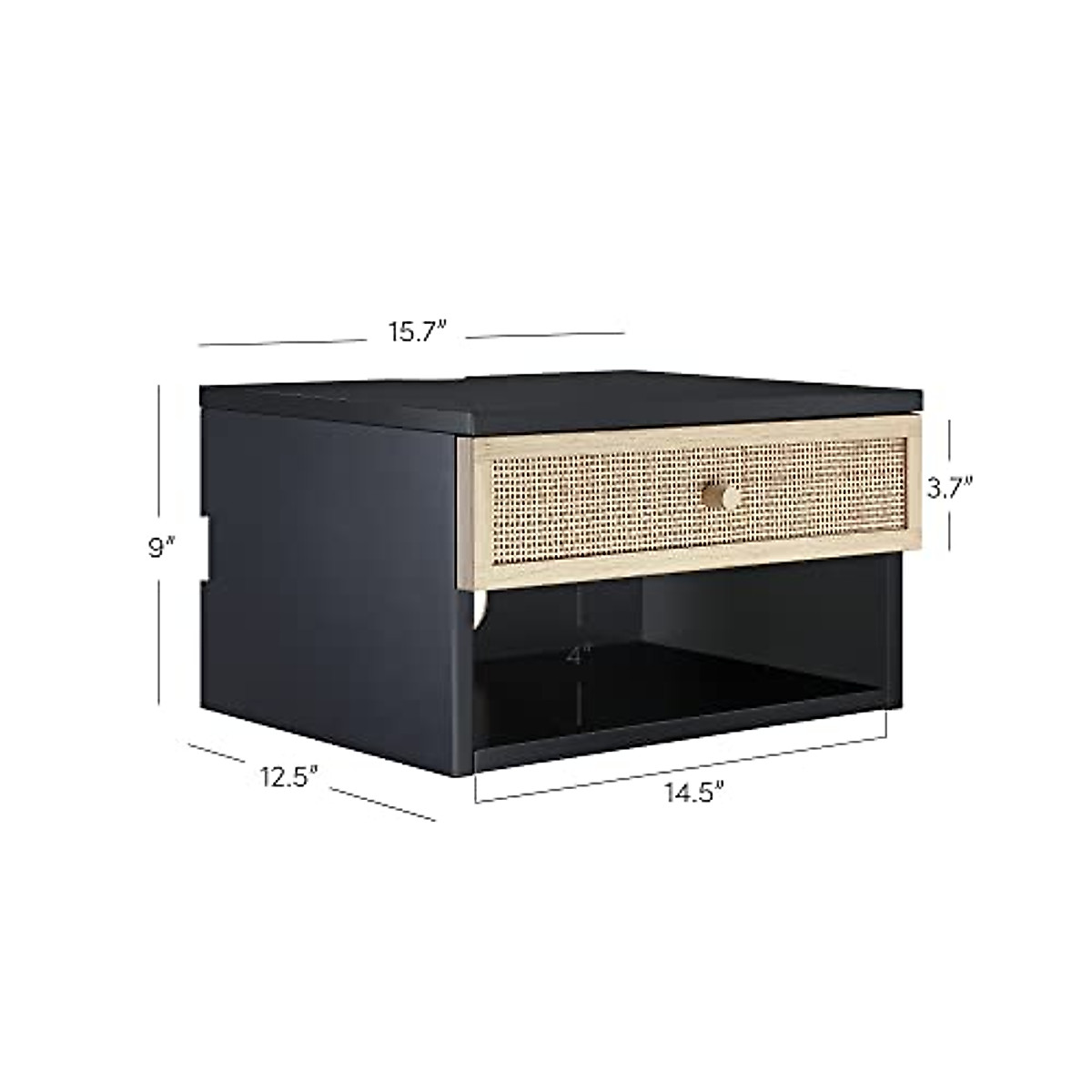 Nathan James Jackson Modern Floating Bedside Nightstand with Drawer, 1, Black/Rattan