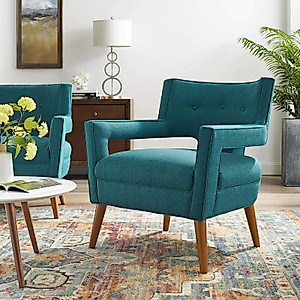 Modway Sheer Upholstered Fabric Mid-Century Modern Accent Lounge Arm Chair in Teal