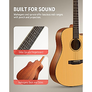 Donner 41” Acoustic Guitar Bundle for Beginners Adults with Online Lesson, 4/4 Full Size Steel Acustica Guitarra with Gig Bag, Tuner, Strap, Strings, Picks, Capos, Cutaway, Natural, DAG-1C/DAD-110C