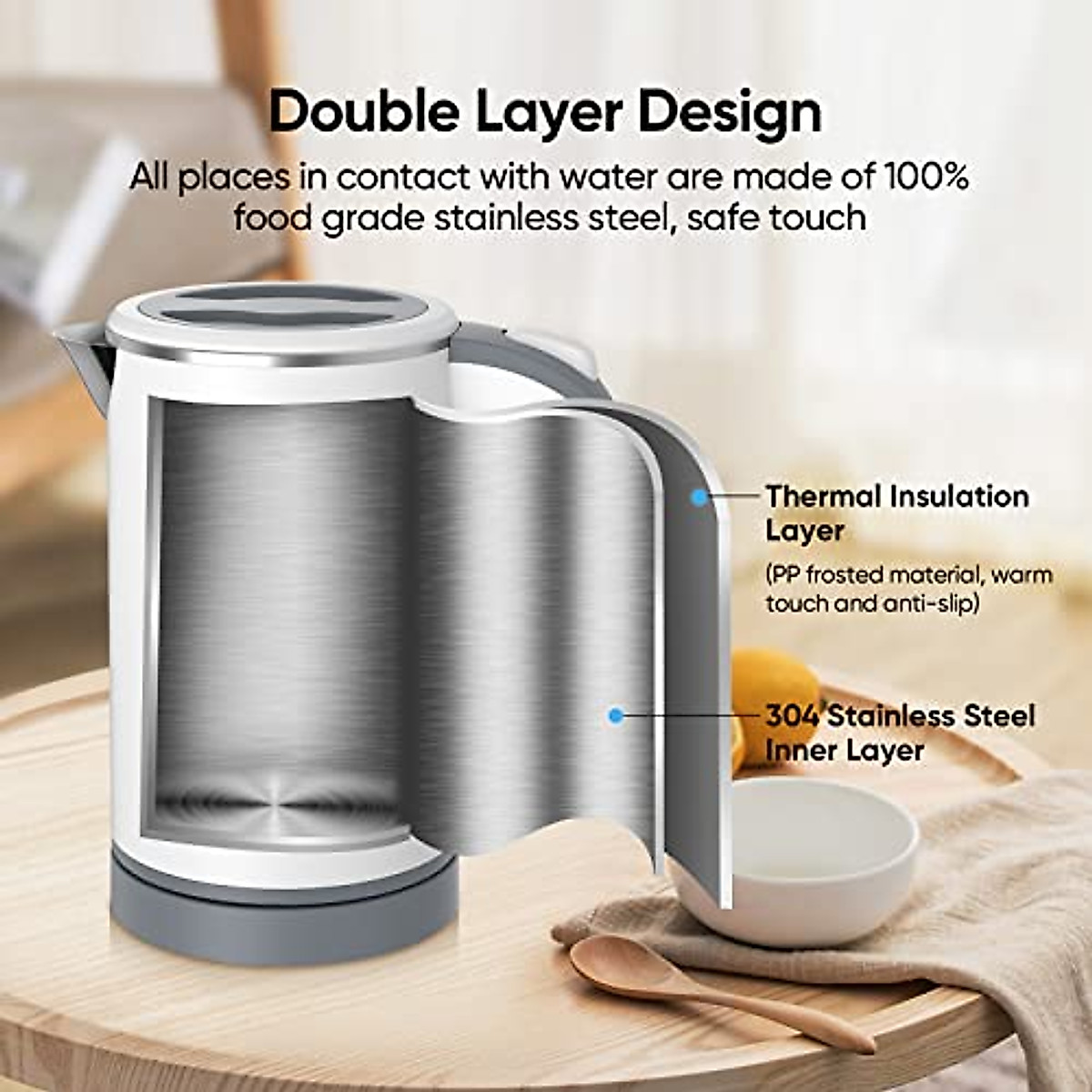 EVATEK Small Electric Kettle, Travel Mini Hot Water Boiler Heater, 304 Stainless Steel 0.8L Portable Electric Kettles for Boiling Water, 5 Mins Coffee Kettle Travel Teapot with Auto Shut-Off