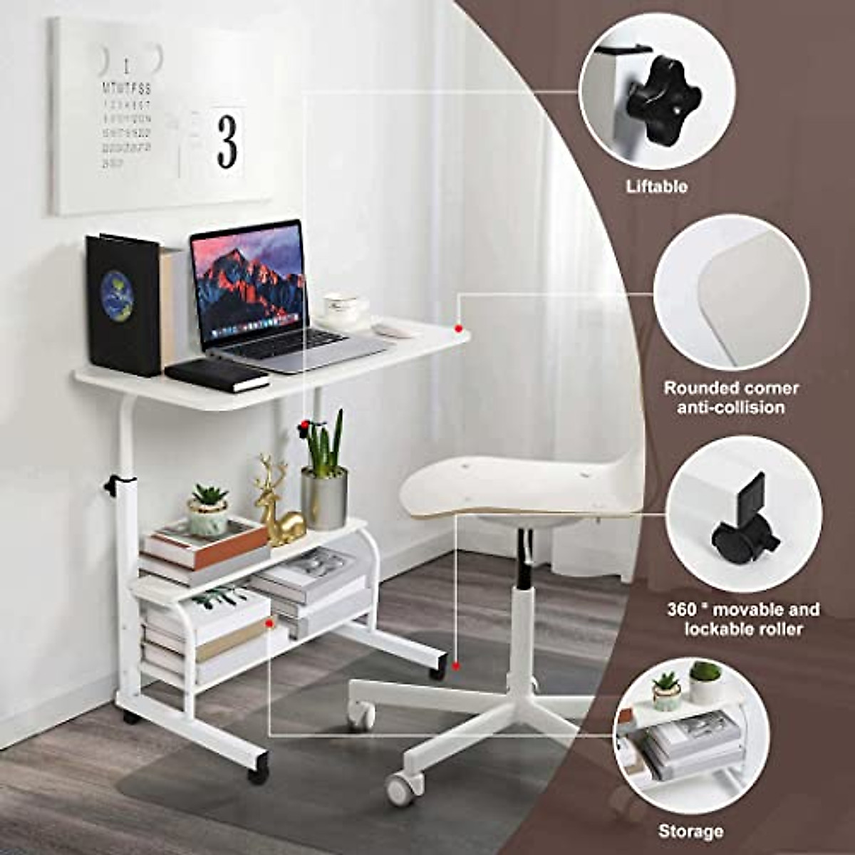 Fuwobriva Laptop Desk Removable and Adjustable Height Table for Table Lazy Sofa Table Office Desk Home Student Writing Desk Desk, Small Standing Desk with Storage TV Tray Table, Beige (desk01)