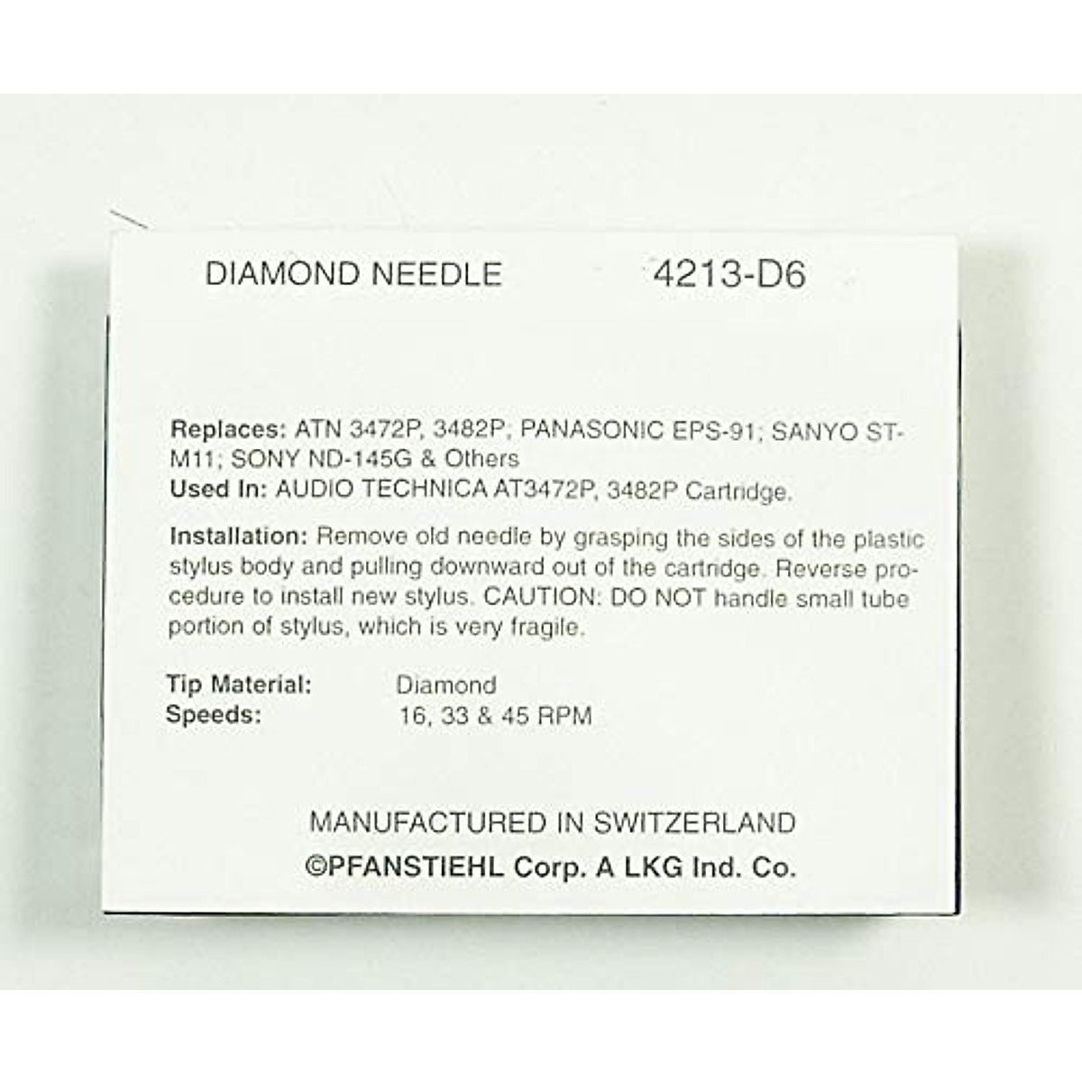 Phanstiehl Diamond Needle Stylus for Audio-Technica ATN-3472P 3482P Panasonic EPS-91 Sanyo ST-M11 Sony ND-145G: 4213-D6