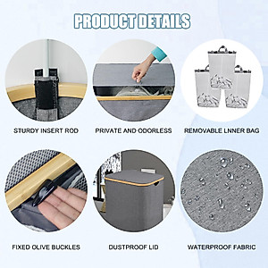 3 Section Laundry Hamper with Lid and Removable Bags, 160L Extra Large Foldable Laundry Basket Waterproof Dirty Clothes Basket Organizer for Closet Bathroom, Bedroom & Laundry Room (Grey)