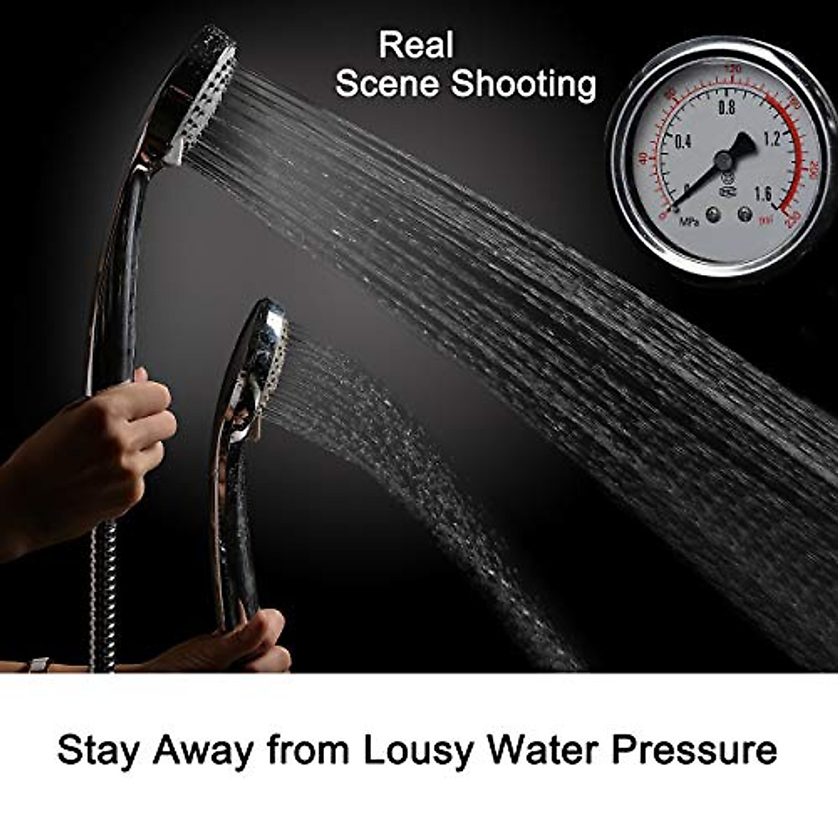 YOO.MEE High Pressure Handheld Shower Head with Powerful Shower Spray against Low Pressure Water Supply Pipeline, Multi-functions, w/ 79'' Hose, Bracket, Flow Regulator, Brushed Nickel Finish