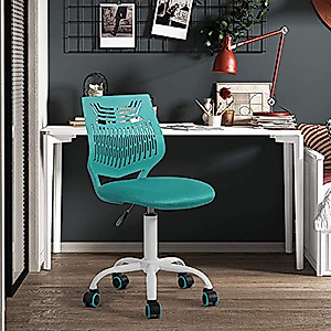 FurnitureR Writing Task Chair for Teens Boys Girls 360 Rolling Wheels Fabric Soft Pad Seat Breathable Backrest, Height Adjustable Liftup 29.5"-34.3",Turqoise