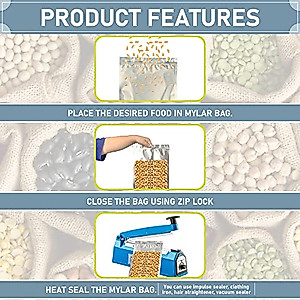 30 Pieces Mylar Storage Transparent Bags, 15 1 Gallon 10"x14" and 15 1 Quart 8"x12" Extra Thick 9.5 Mil Bags with Stand up Ziplock Pouches for Long Term Food Storage and Freezer Proof Bags