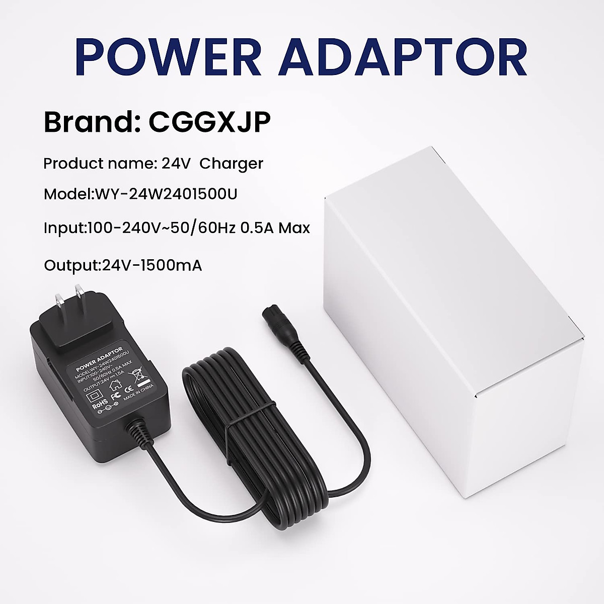 CGGXJP Electric Scooter Charger for Razor E300, E200, E100, PR200, MX350, Dirt Quad, Pocket Mod, Sports Mod, Go Kart Connector - 3-Prong Inline Female Battery Power Cord 24V 1500mA Adapter Cable