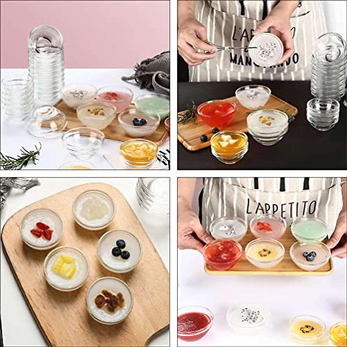 OSALADI Water Chestnut Bowls Versatile Glass Bowls 6Pcs Glass Custard Cups Small Glass Bowls Bakeware Clear Custard Cups Glass Pudding Bowls Ramekin Dishes for Home Restaurant Candy Dessert Bowls