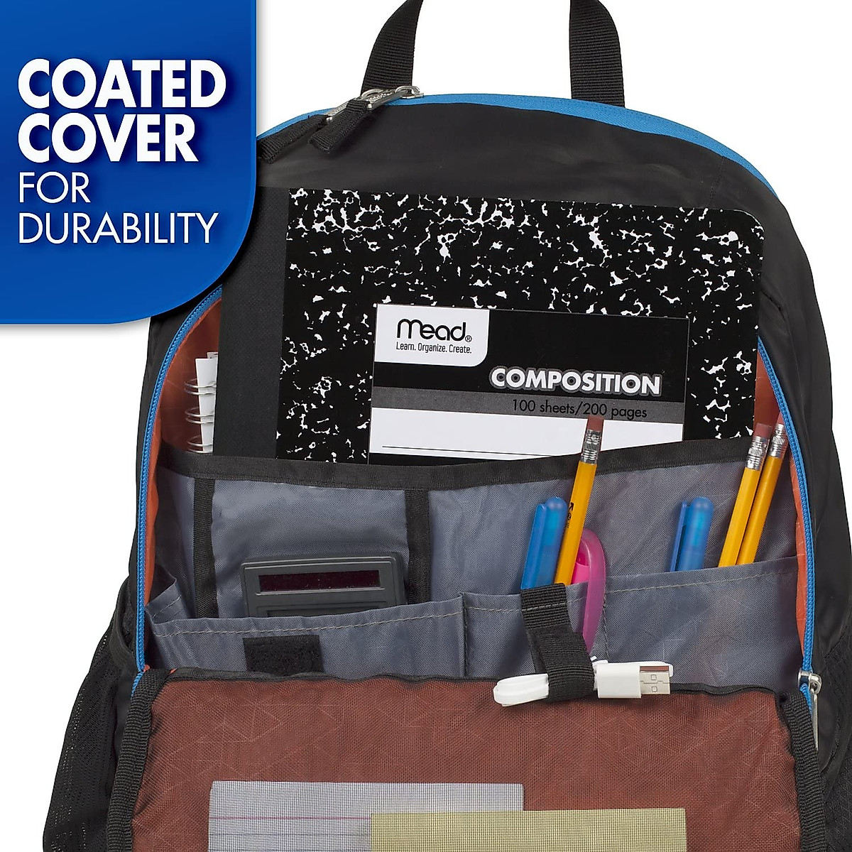 Mead Composition Notebook, College Ruled Paper, 9-3/4" x 7-1/2", 100 Sheets, Black Marble (09932)