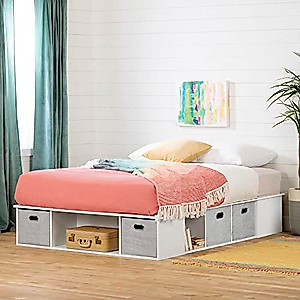 South Shore Flexible Platform Bed with Storage and Baskets, Full, Pure White