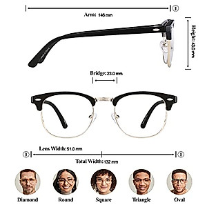 ZENNI Blue Light Blocking Glasses for Women Men Browline Frame Black Semi Rimless Relieve Digital Screen Eye Strain Clear Lens