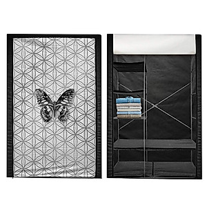 Ambesonne Butterfly Portable Fabric Wardrobe, Animal Butterfly on Geometric Fragments Modern Inspired Illustration, Clothing Organizer and Storage Closet with Shelves, 42.5", White and Grey