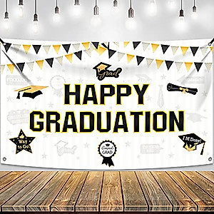 Happy Graduation Banner 2023 - 72x44 Inch, Class of 2023 Decorations | Happy Graduation Sign for Black and White Graduation Party Decorations 2023 | Graduation Backdrop for Graduation Decorations 2023