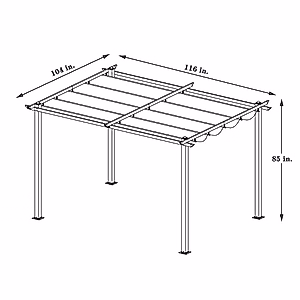 WHNB 10' x 9' Aluminum Retractable Patio Gazebo Garden Pergola with Weather-Resistant Canopy and Stylish Design Grey