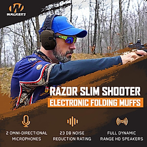 Walker's Razor Ear Protection Dark Earth Slim Shooter Folding Earmuffs, 4 Pack