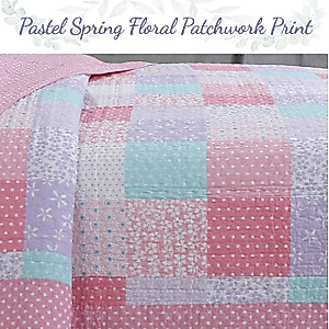 Cozy Line Home Fashions Angelina Floral Dot Pink Light Purple Blue 100% Cotton Reversible Girl Quilt Bedding Set, Bedspread, Coverlet (Twin - 2 Piece)