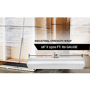 18" Stretch Film/Wrap 1500 feet 7 Layers 80 Gauge Industrial Strength up to 300% Stretch Clear Cling Durable Adhering Packing Moving Packaging Heavy Duty Shrink Film, Thick Plastic Packing Wrap– Clear 4 Pack