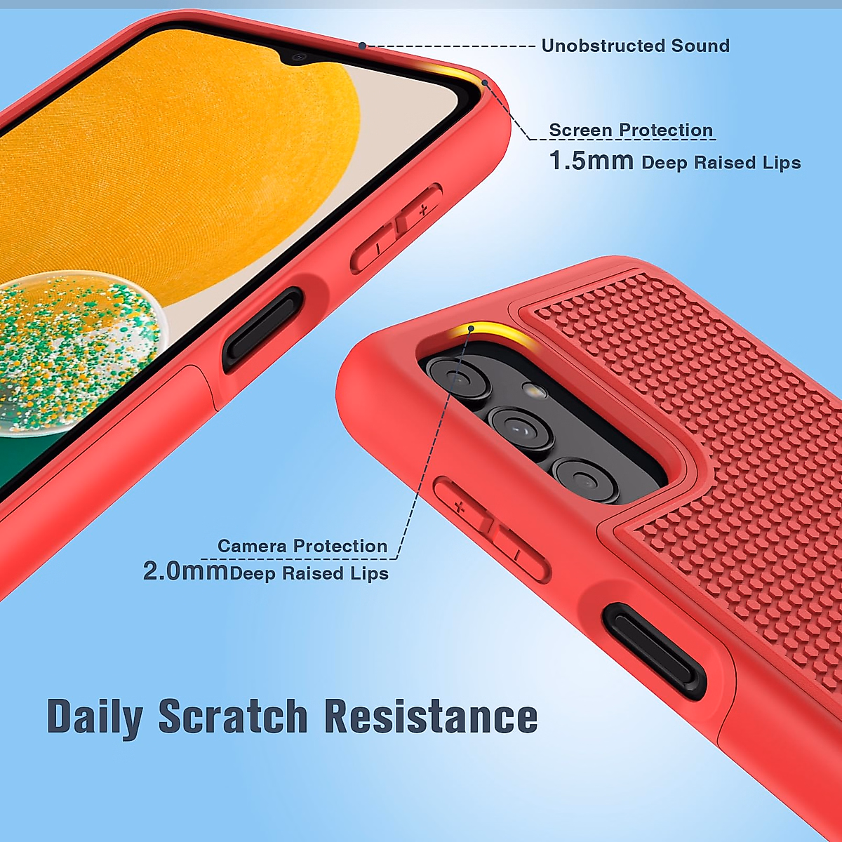 BNIUT for Samsung Galaxy A13 5G Case: Dual Layer Protective Heavy Duty Cell Phone Cover Shockproof Rugged with Non Slip Textured Back - Military Protection Bumper Tough - 6.5inch (Red)