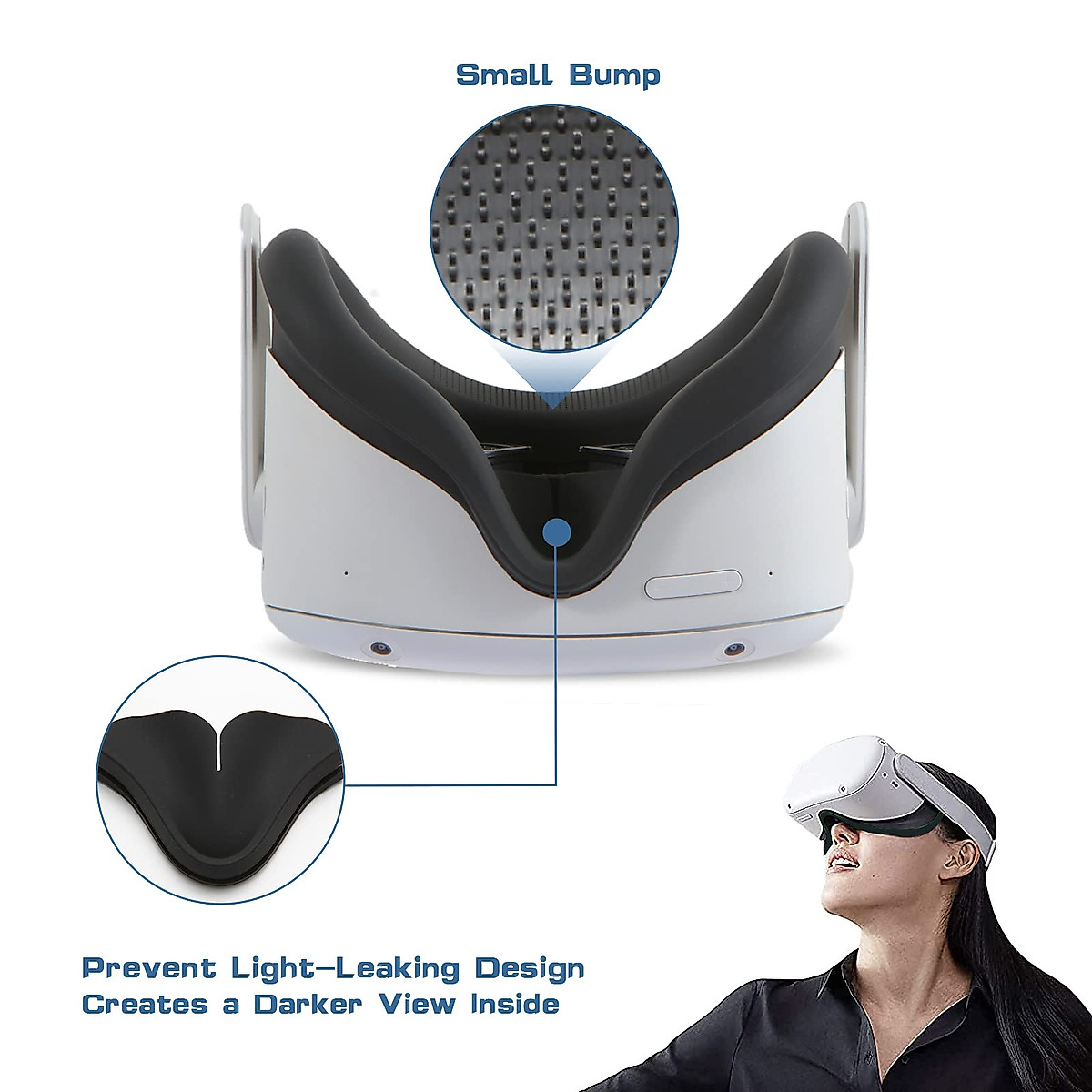 VR Silicone Face Covers Compatible with Oculus Quest 2,Light-Thin VR Face Pads,Waterproof Anti-Dirty Replacement Facial Cushion VR Pads Accessories(Black)